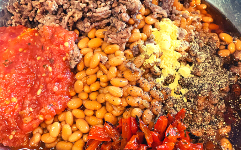 Spicy Beefed Up Baked Beans - Marie Marino